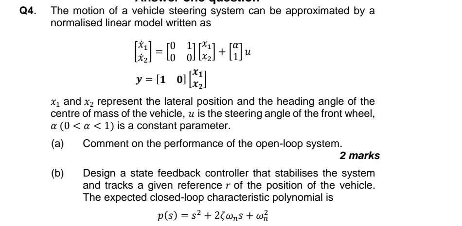 Solved Q4. The motion of a vehicle steering system can be | Chegg.com