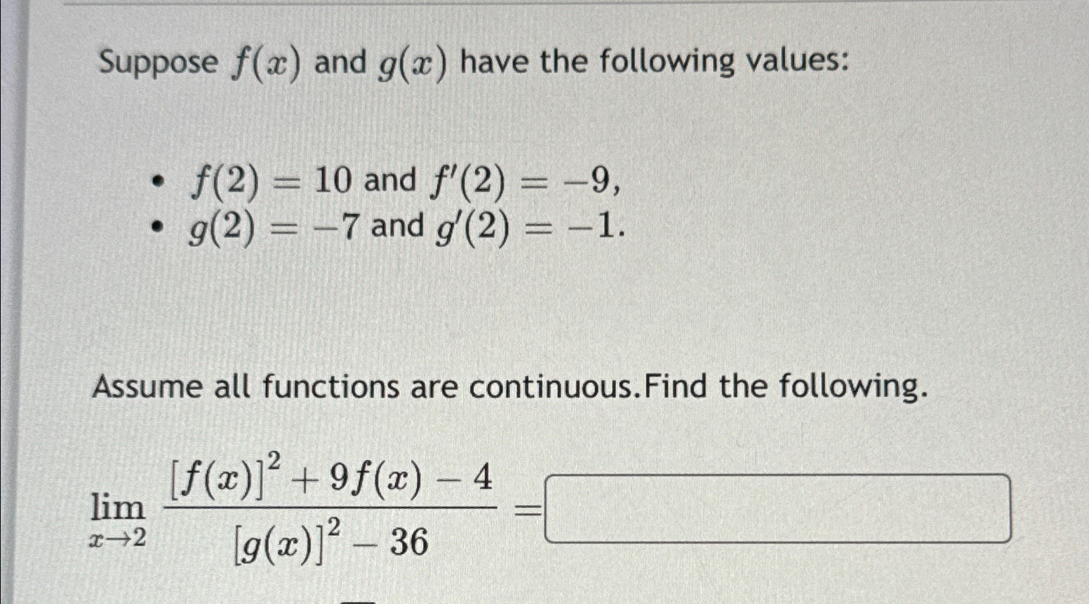Solved Suppose f(x) ﻿and g(x) ﻿have the following | Chegg.com