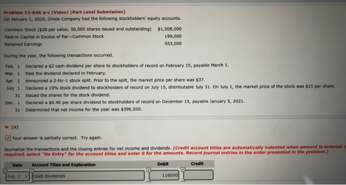 Solved Problem 11-04A a-c (Video) (Part Level Submission) On | Chegg.com