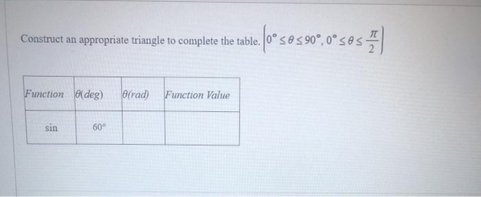 Solved Construct an appropriate triangle to complete the | Chegg.com