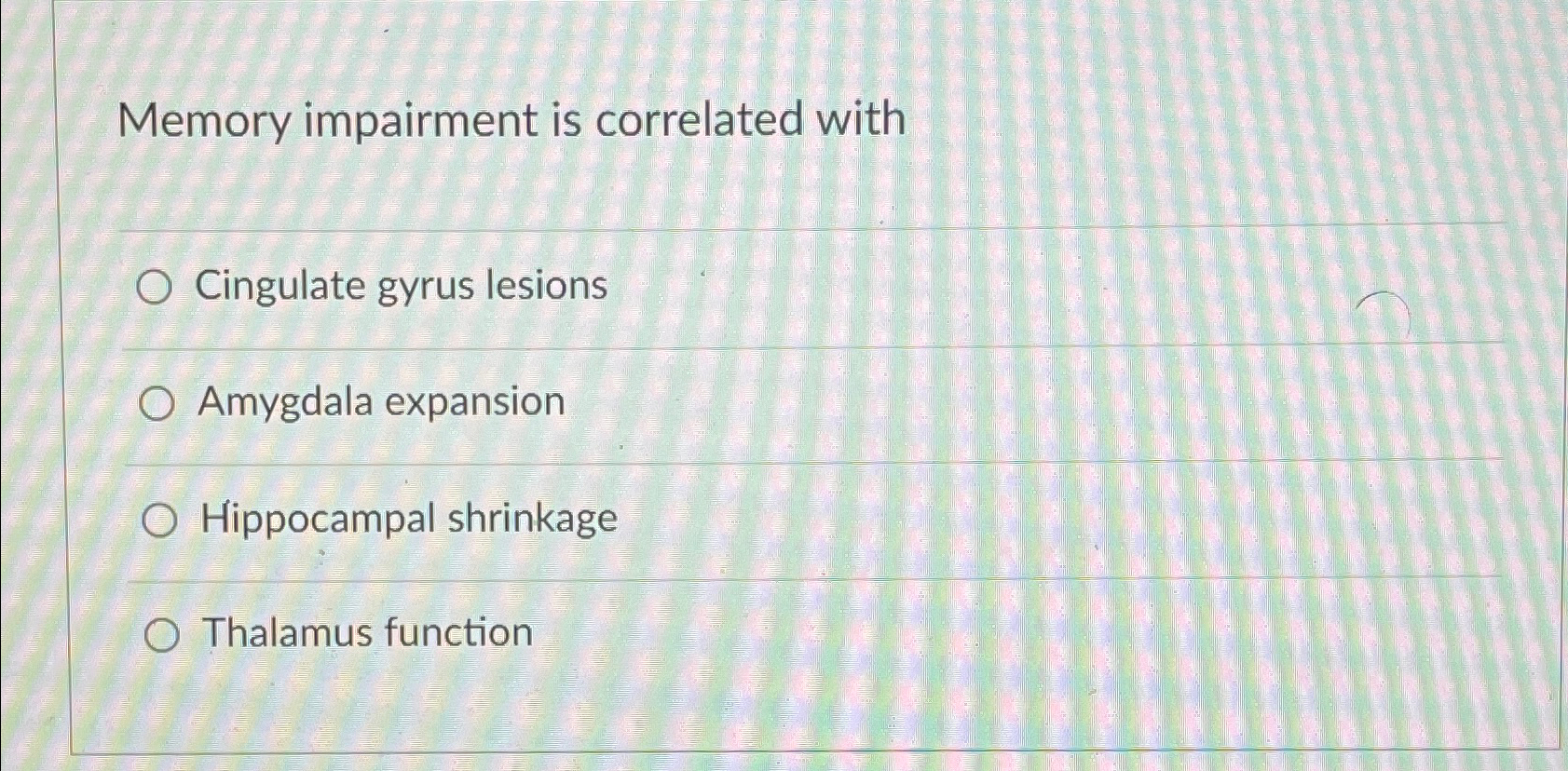 Solved Memory impairment is correlated withCingulate gyrus | Chegg.com