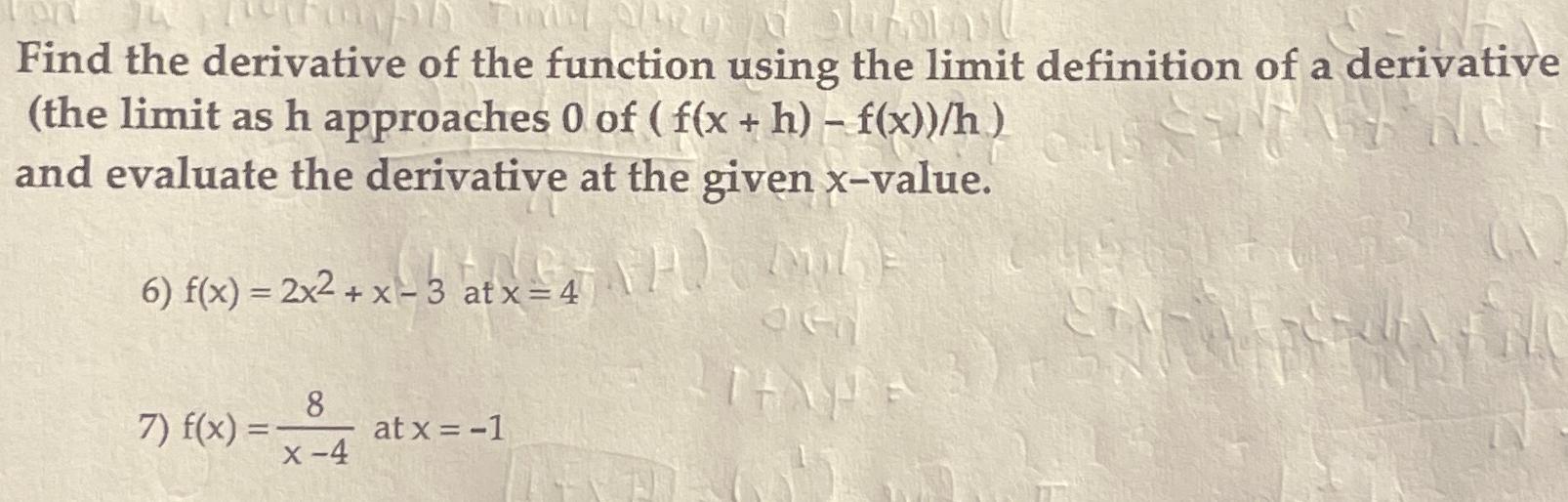 Solved Find the derivative of the function using the limit | Chegg.com