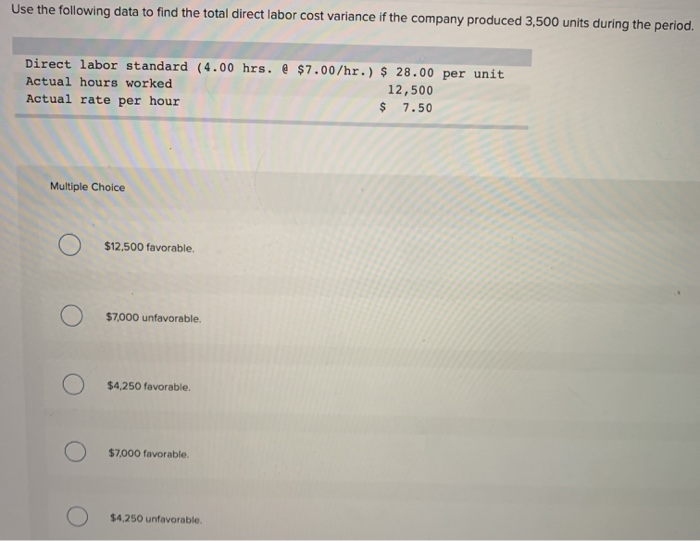 Solved Use the following data to find the total direct labor | Chegg.com