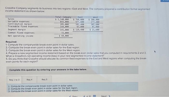 Solved Crossfire Company segments its business into two | Chegg.com