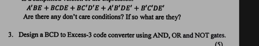 Solved 3. ﻿Design a BCD to Excess-3 ﻿code converter using | Chegg.com