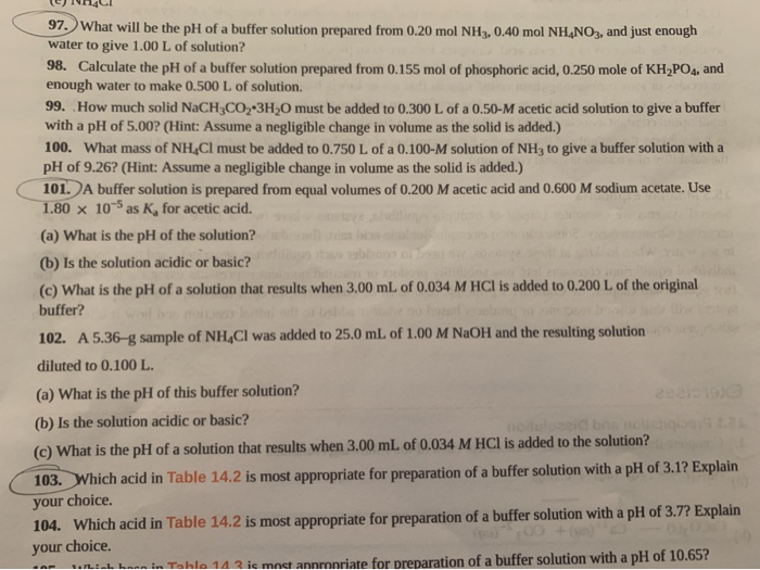 Solved NI 97. What will be the pH of a buffer solution | Chegg.com