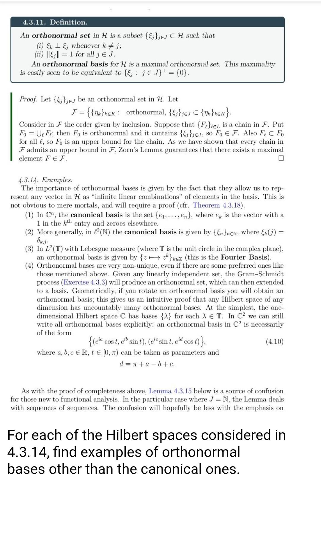 Solved An Orthonormal Set In H Is A Subset {ξj}j∈j⊂h Such