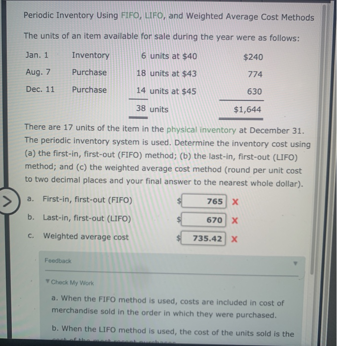 Solved Periodic Inventory Using FIFO, LIFO, and Weighted | Chegg.com