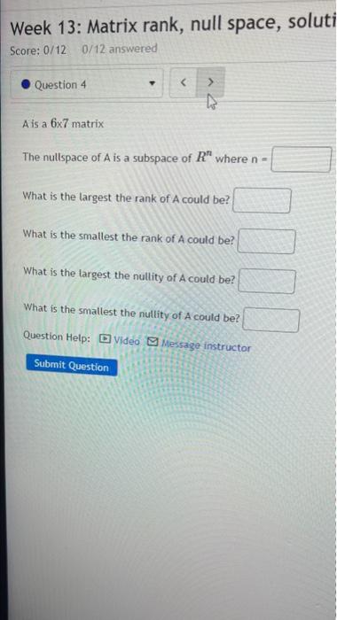 Solved Week 13: Matrix rank, null space, solut Score: | Chegg.com