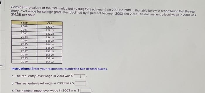 Solved es Consider the values of the CPI (multiplied by 100) | Chegg.com