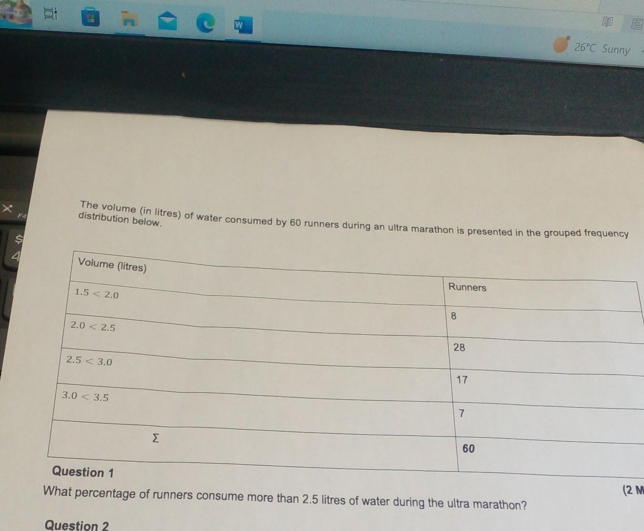 Solved The volume (in litres) of water consumed by 60 | Chegg.com