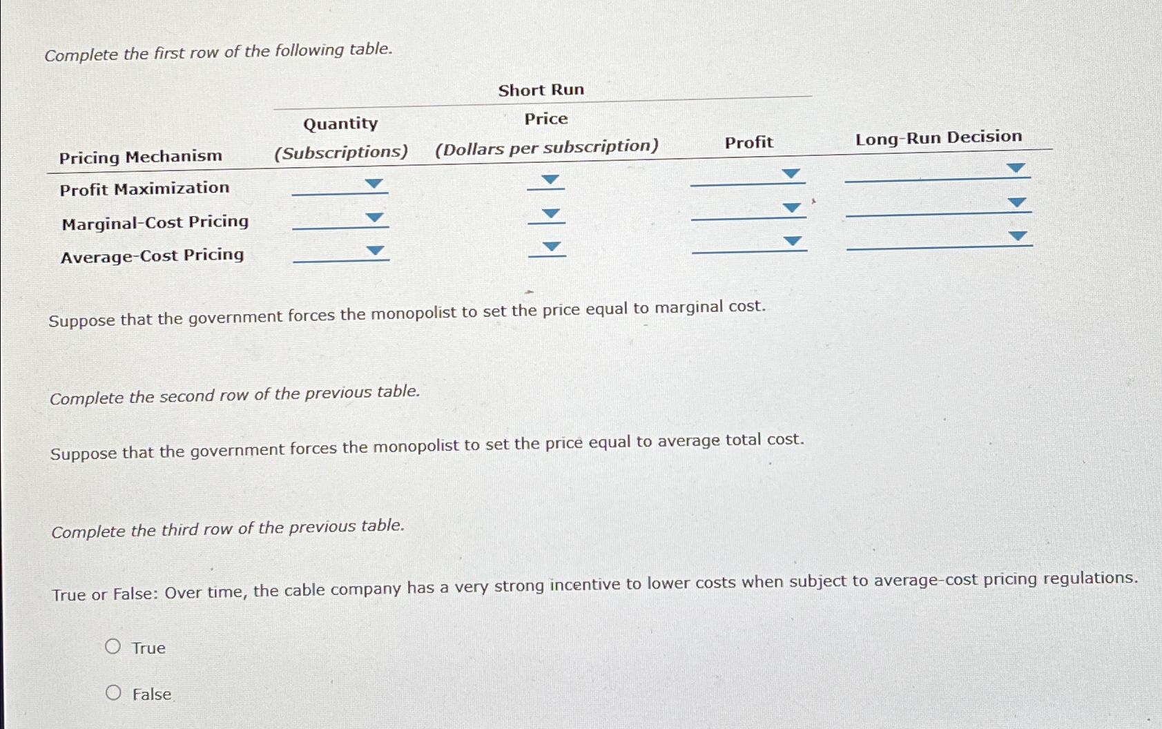 Solved Complete the first row of the following | Chegg.com