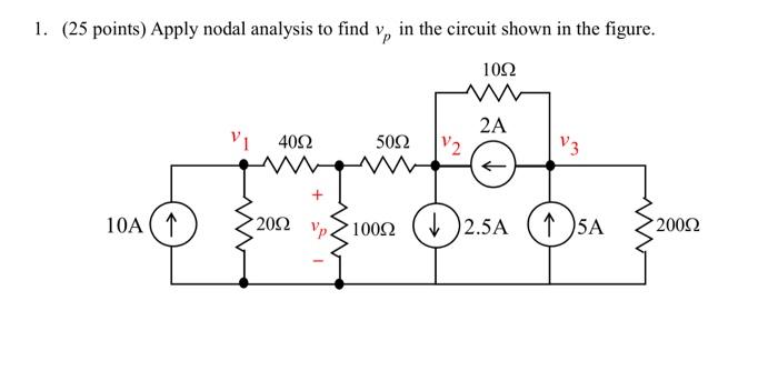Solved 1. (25 points) Apply nodal analysis to find vp in the | Chegg.com