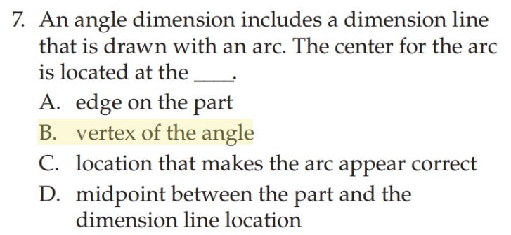 Solved 7. ﻿An angle dimension includes a dimension line that | Chegg.com