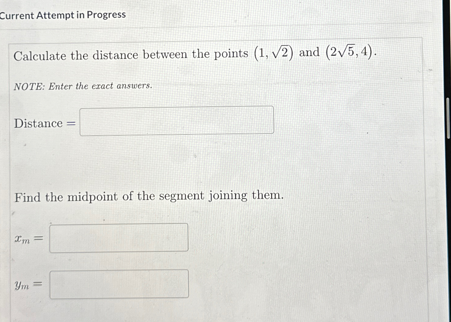 Solved Current Attempt in ProgressCalculate the distance | Chegg.com