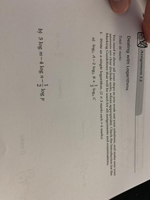Solved Assignment 7.2 Dealing with Logarithms Total: 46 | Chegg.com