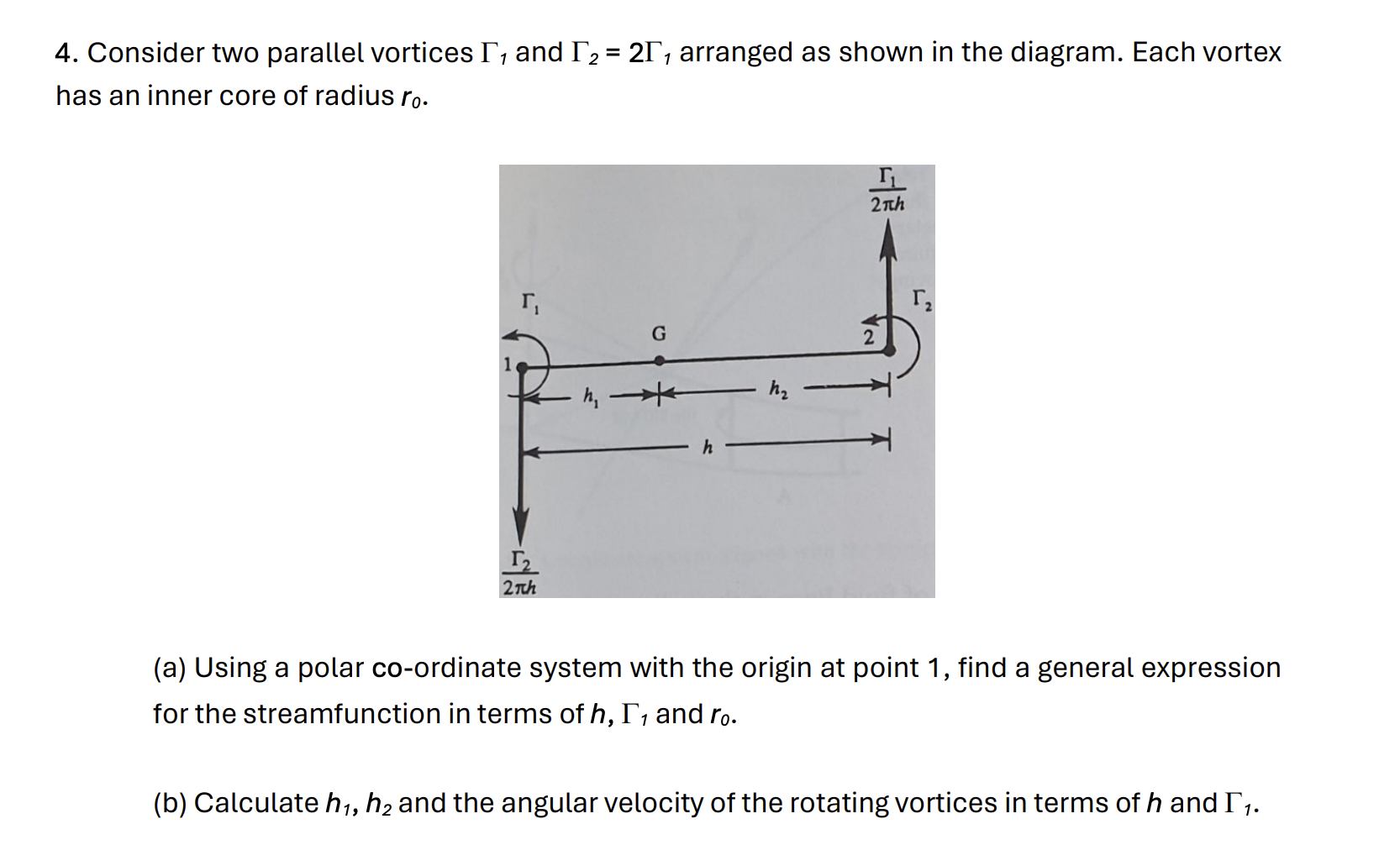 Consider two parallel vortices Γ1 ﻿and Γ2=2Γ1 | Chegg.com