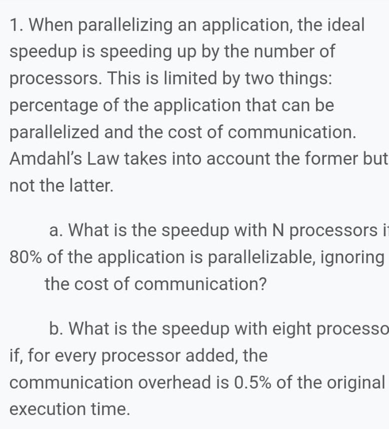 Solved When Parallelizing An Application The Ideal Speedup