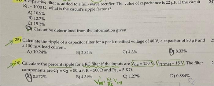 Solved Capacitive Filter Is Added To A Full Wave Rectifier