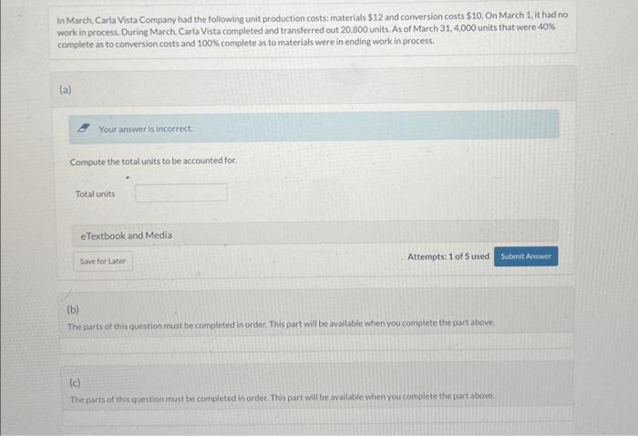 Solved In March Carla Vista Company had the following unit | Chegg.com