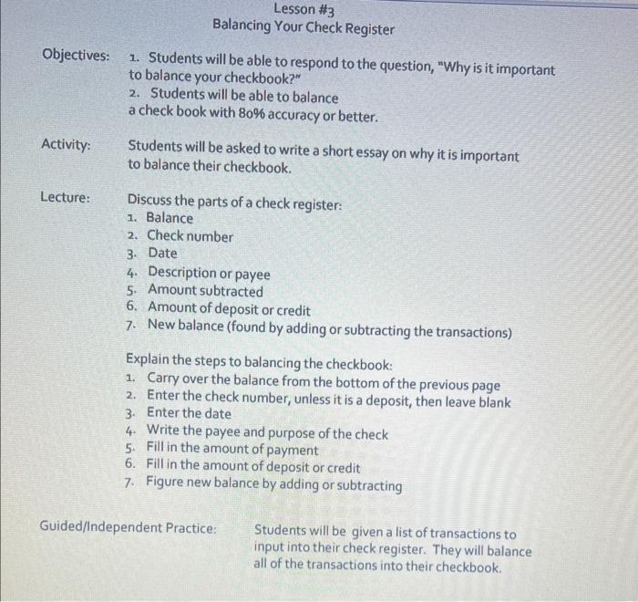 Solved Explain the steps to balancing the checkbook: 1. | Chegg.com