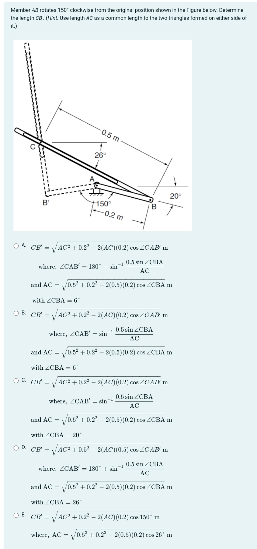 Solved Member AB ﻿rotates 150° ﻿clockwise from the original | Chegg.com