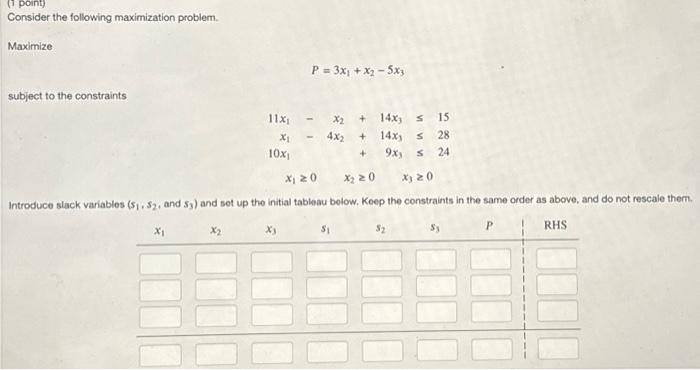 Solved (1 point) Consider the following maximization | Chegg.com