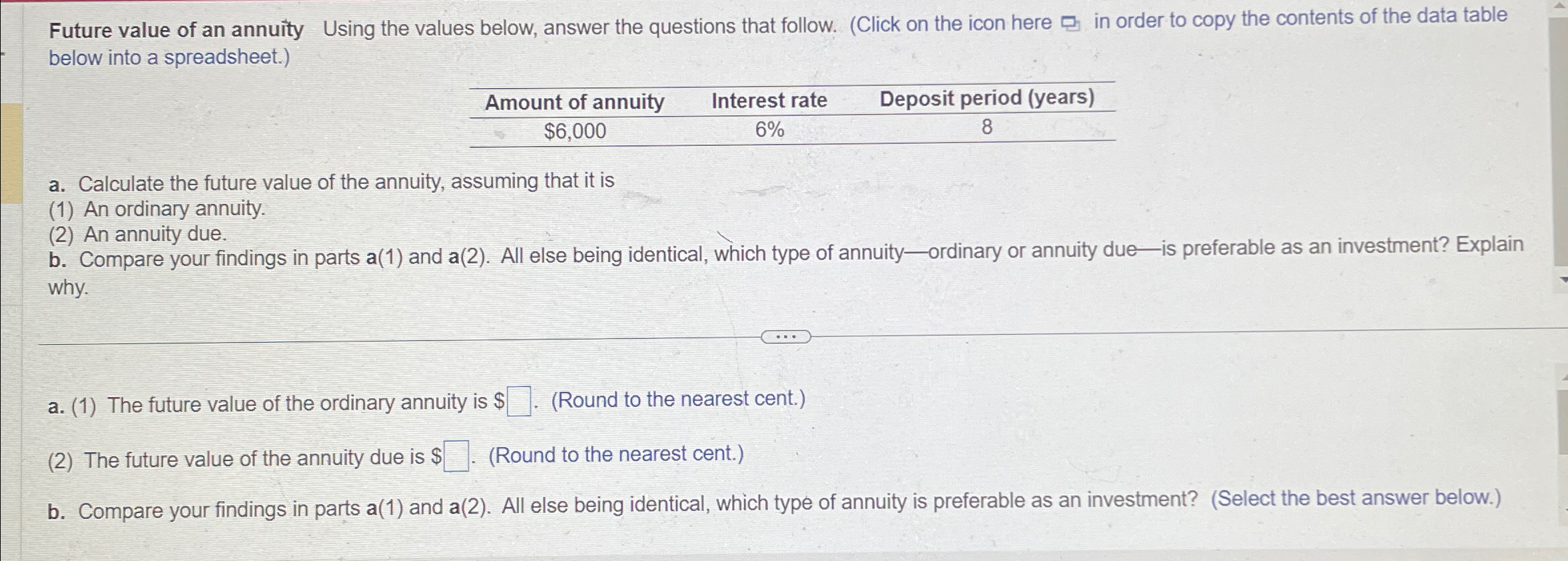 Solved Future value of an annuity Using the values below, | Chegg.com