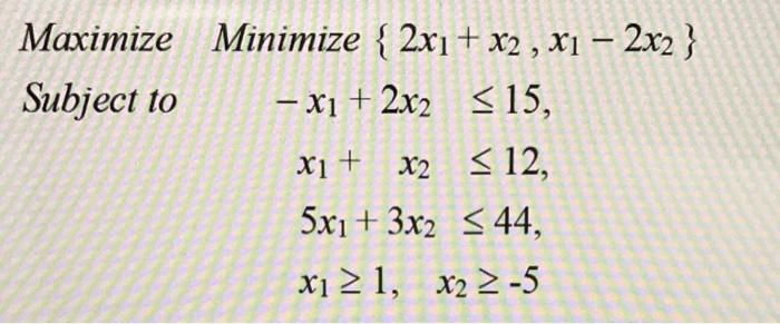 Solved Maximize Minimize {2x1+x2,x1−2x2} Subject to | Chegg.com