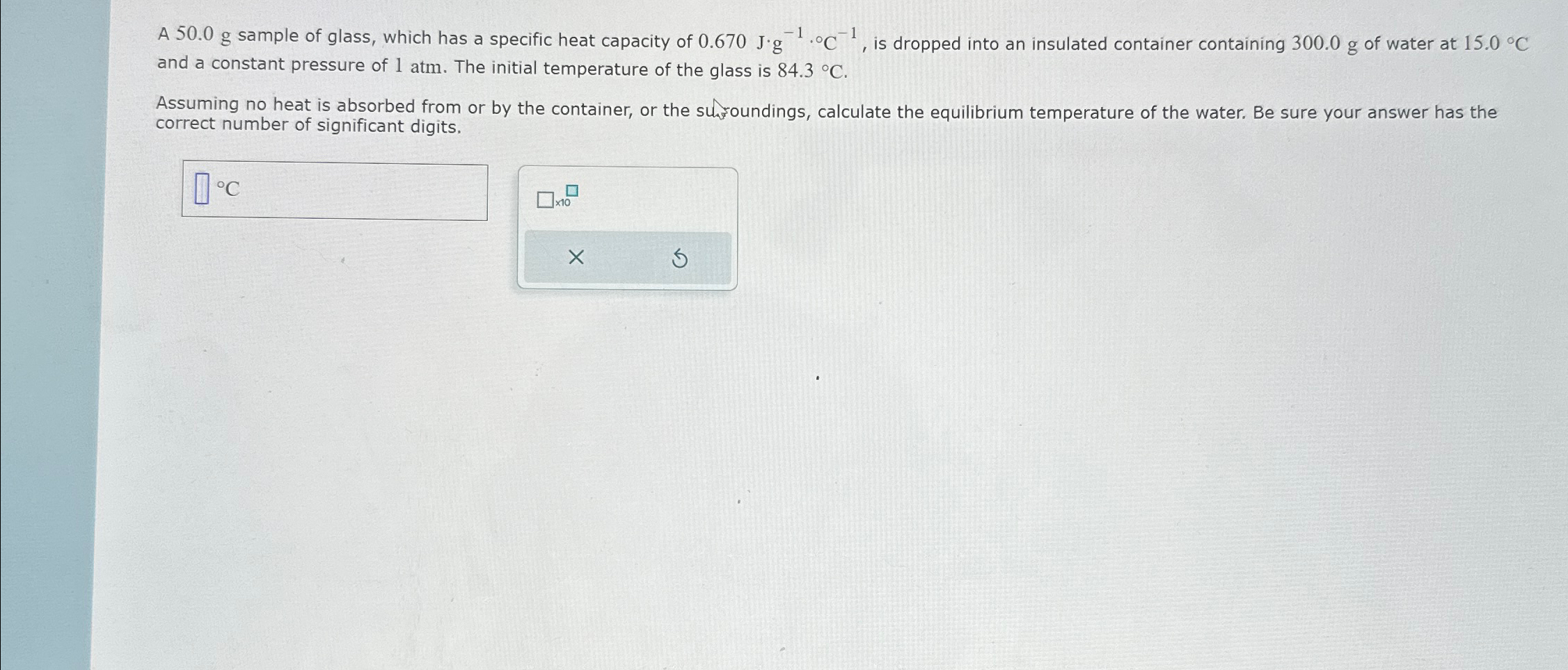 Solved A 50.0g ﻿sample of glass, which has a specific heat | Chegg.com