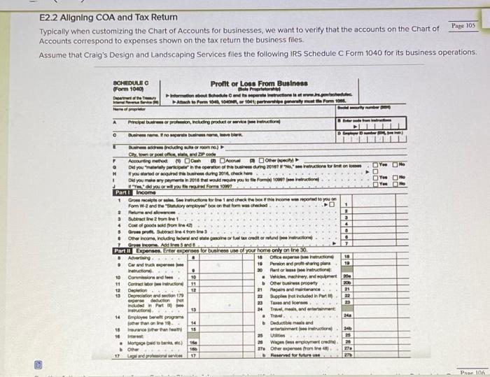 Solved Page 105 E2.2 Aligning COA and Tax Return Typically | Chegg.com