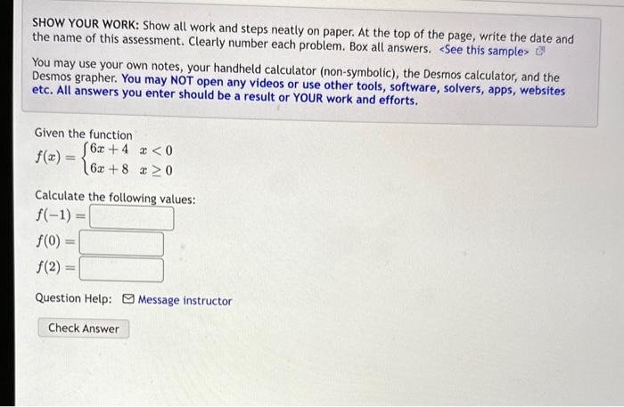Solved SHOW YOUR WORK: Show all work and steps neatly on | Chegg.com