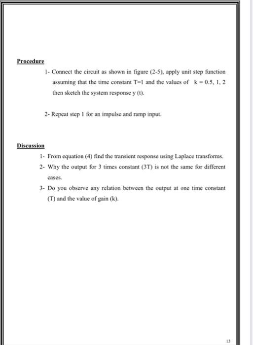 Experiment Three First Order Systems Analysis Obiect | Chegg.com