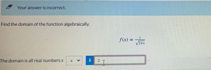 Solved Your answer is incorrect. Find the domain of the | Chegg.com