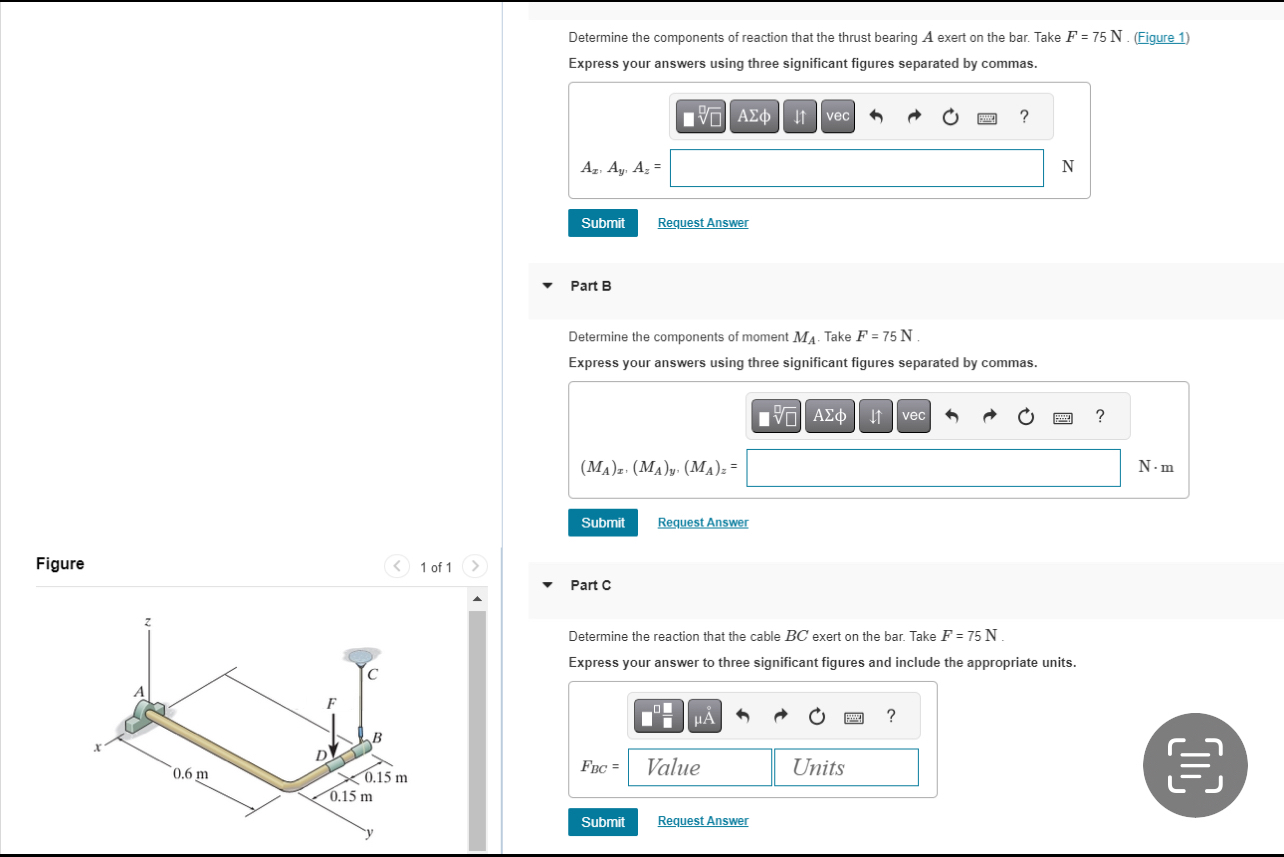 Solved Determine the components of reaction that the thrust | Chegg.com