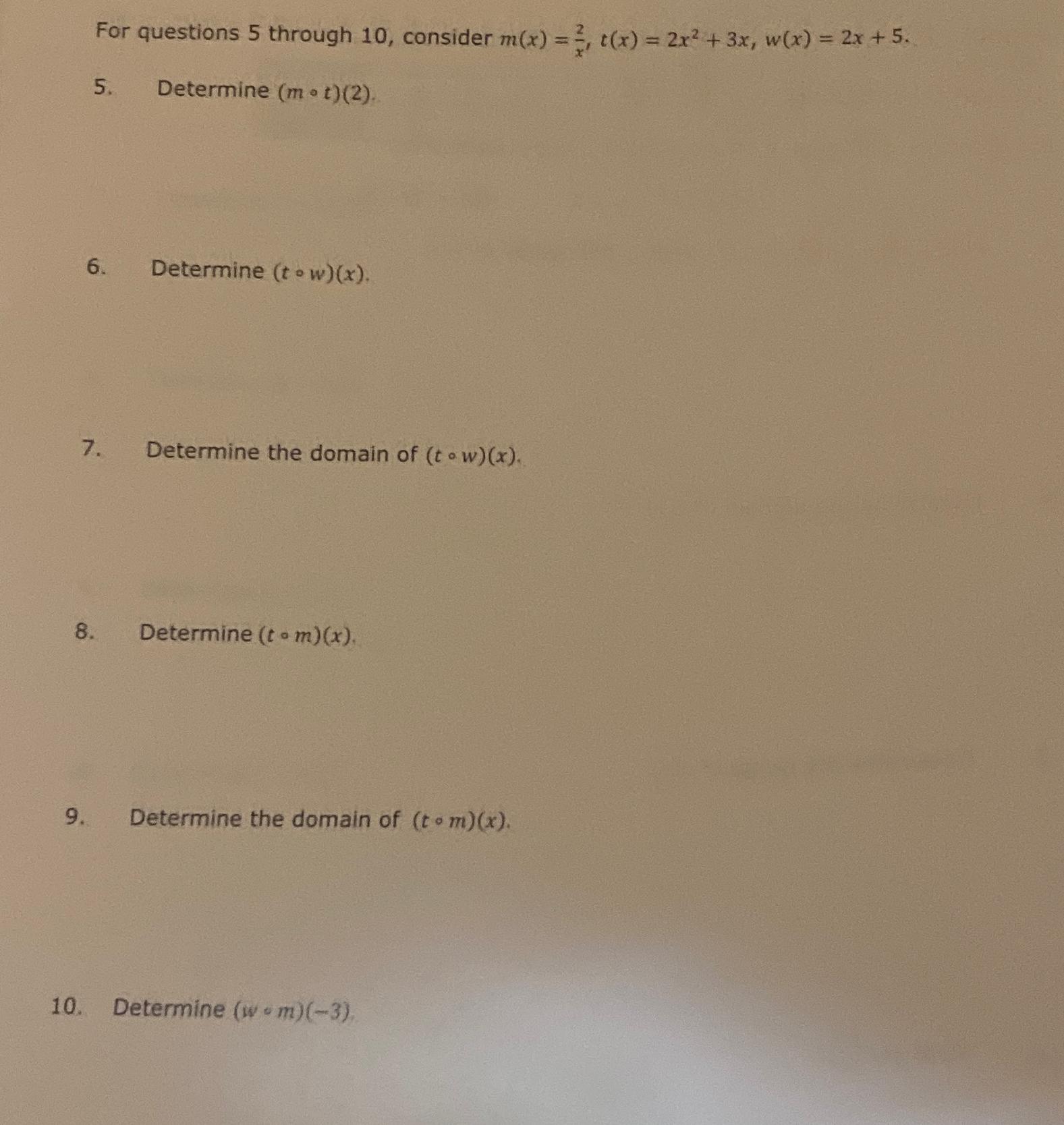 Solved For questions 5 ﻿through 10 , ﻿consider | Chegg.com