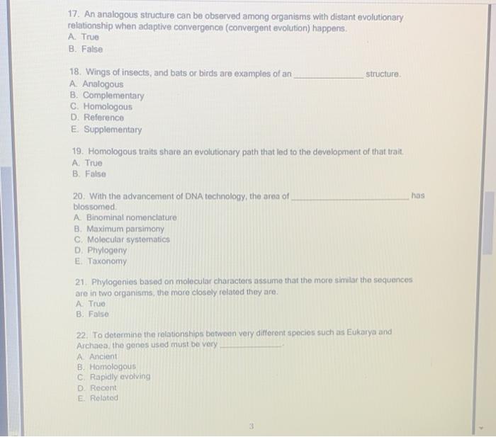Solved 17. An analogous structure can be observed among | Chegg.com
