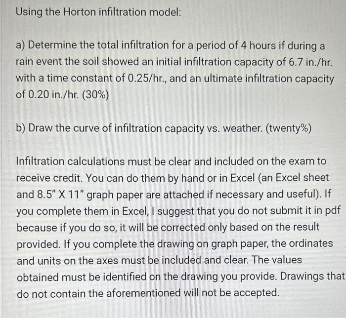 Solved Using the Horton infiltration model: a) Determine the | Chegg.com