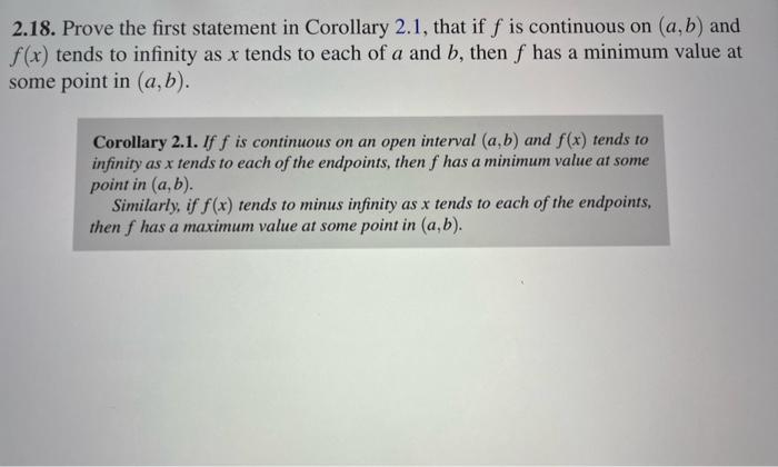 Solved 2.18. Prove the first statement in Corollary 2.1 , | Chegg.com