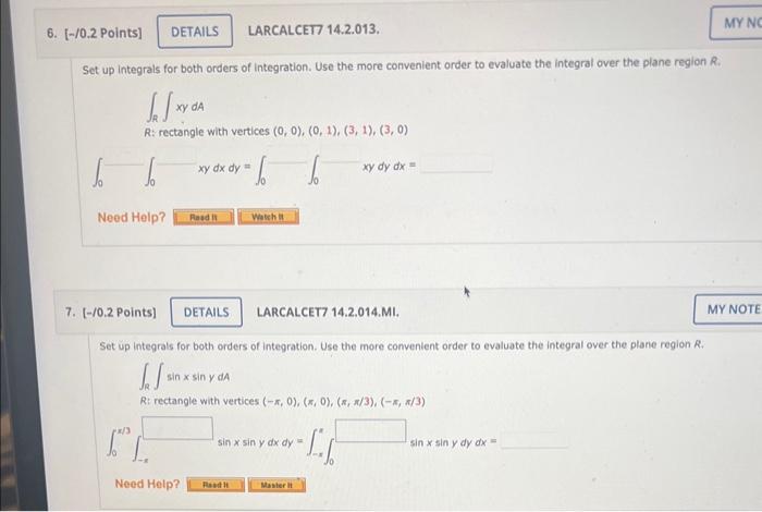 Solved Set up integrals for both orders of integration. Use | Chegg.com
