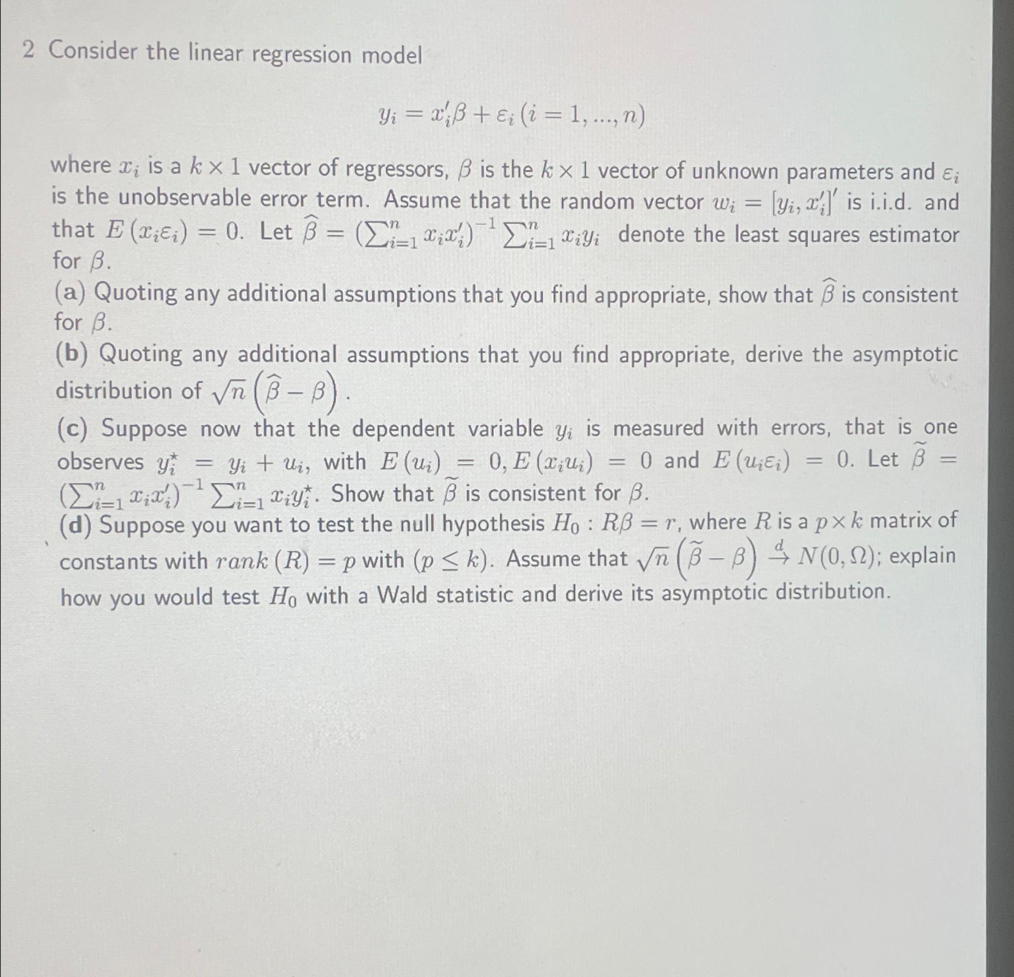 Solved 2 ﻿Consider the linear regression | Chegg.com