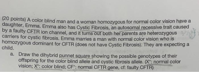 Solved 20 Points A Color Blind Man And A Woman Homozygous 0780