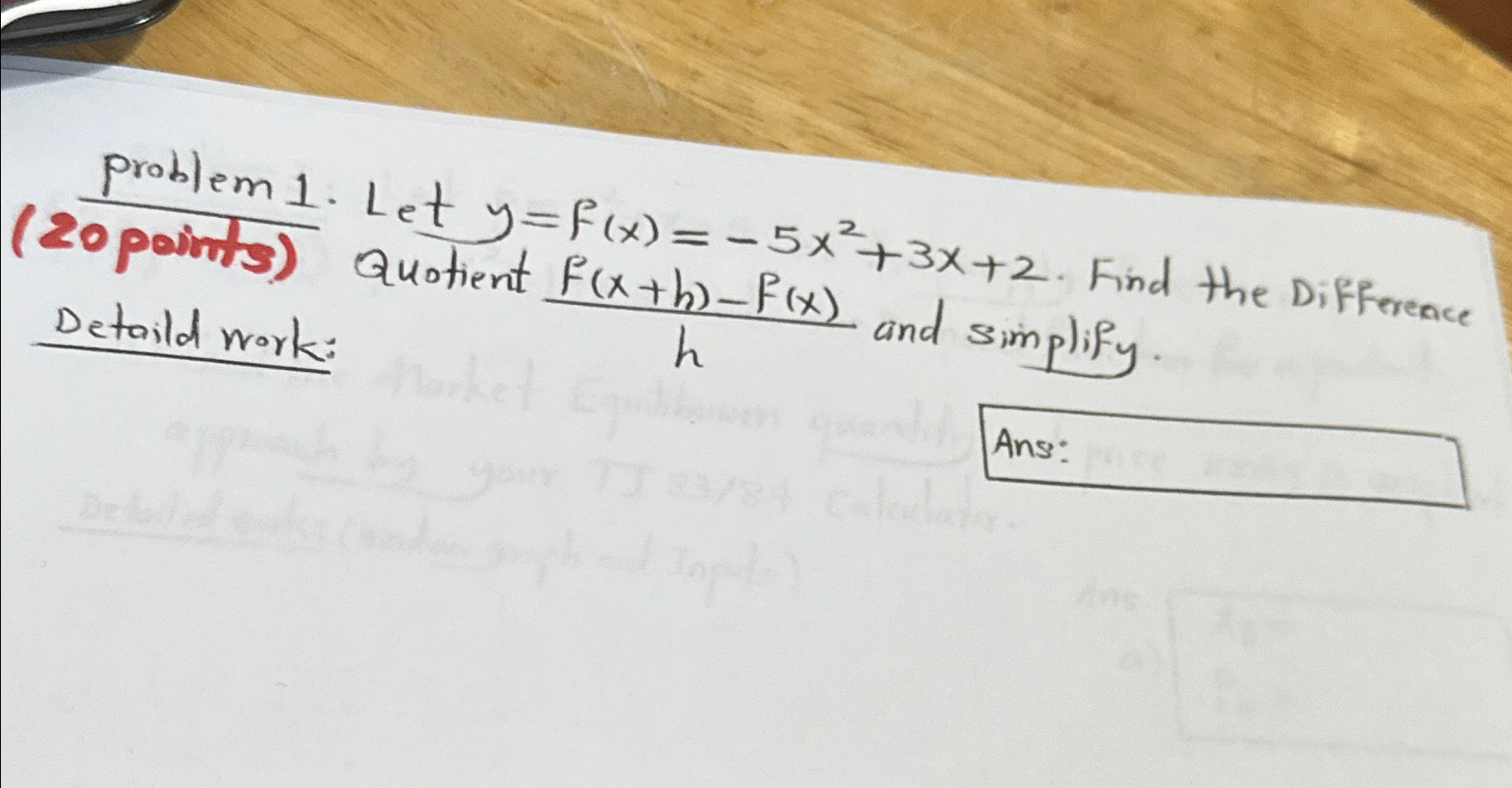 Solved Let y=f(x)=-5x2+3x+2. ﻿Find the Difference Quotient | Chegg.com