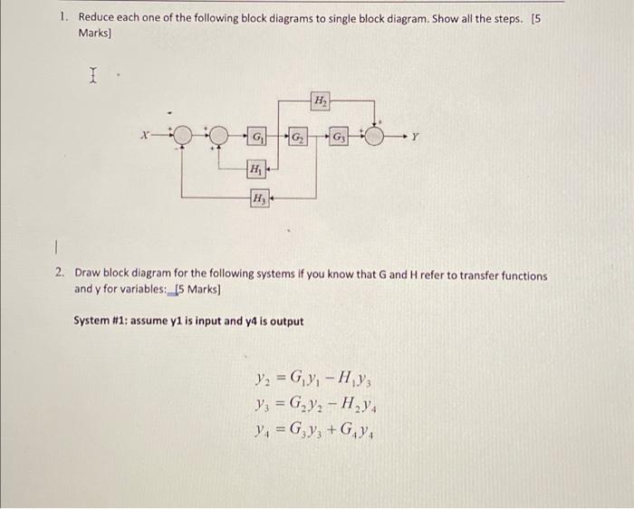 Solved 1. Reduce each one of the following block diagrams to | Chegg.com