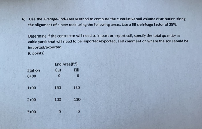 Solved 6) Use the Average-End-Area Method to compute the | Chegg.com