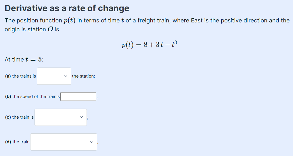 Solved Derivative as a rate of changeThe position function | Chegg.com