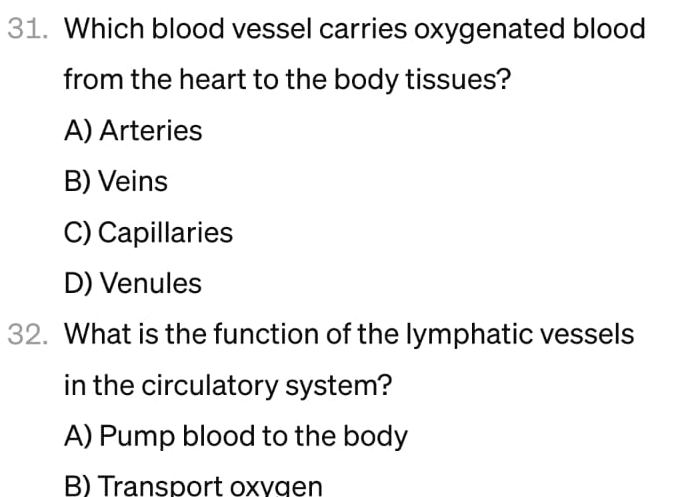Solved Which blood vessel carries oxygenated blood from the | Chegg.com
