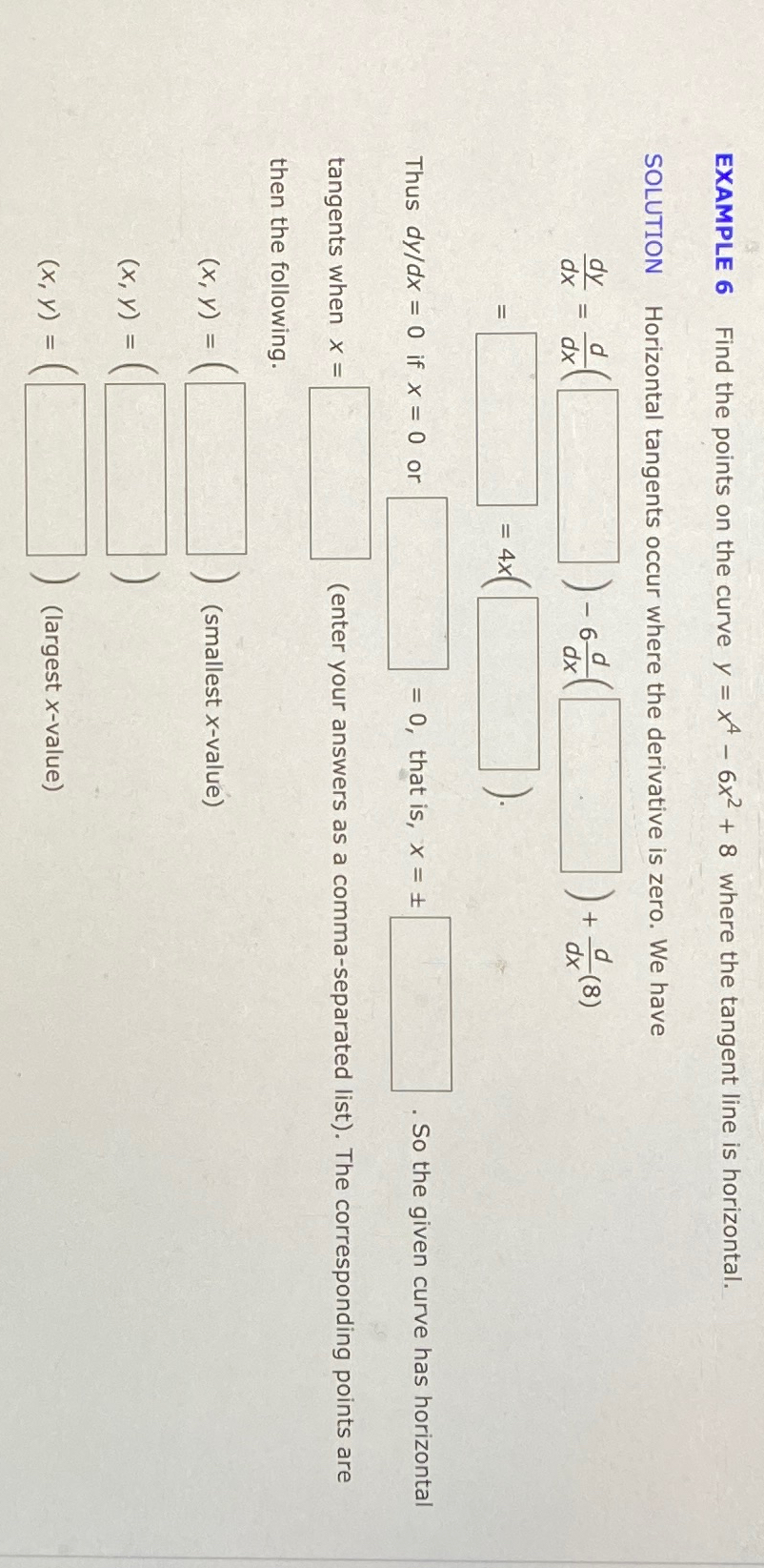 Solved EXAMPLE 6 ﻿Find the points on the curve y=x4-6x2+8 | Chegg.com