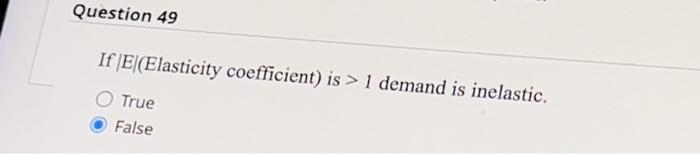 Solved If ∣ E / (Elasticity coefficient ) is >1 demand is | Chegg.com