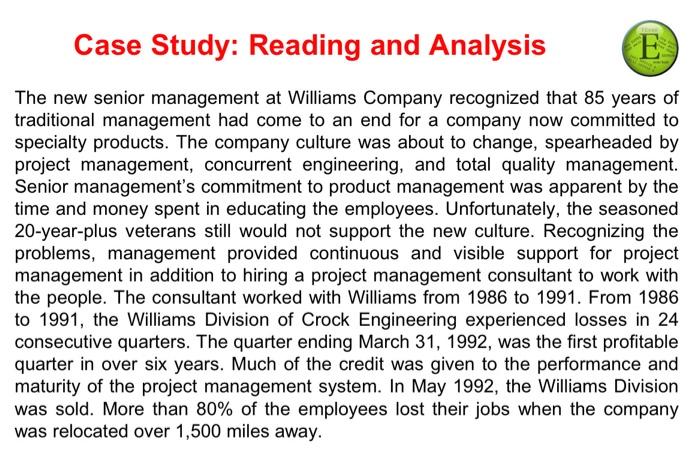 Solved WILLIAMS MACHINE TOOL COMPANY For 75 years, the | Chegg.com